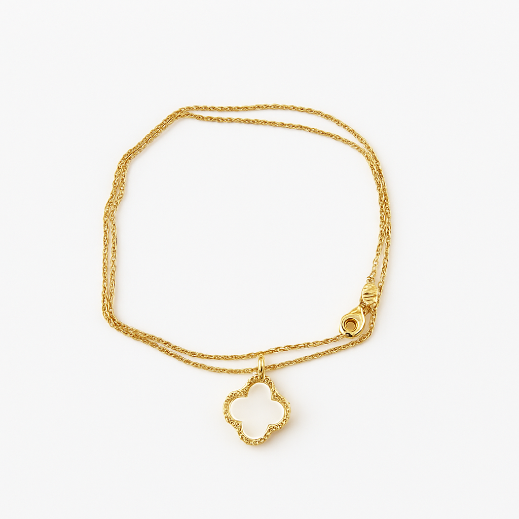 MP6051 SS Gold plated clover shaped white enamel necklace – The Diamond ...